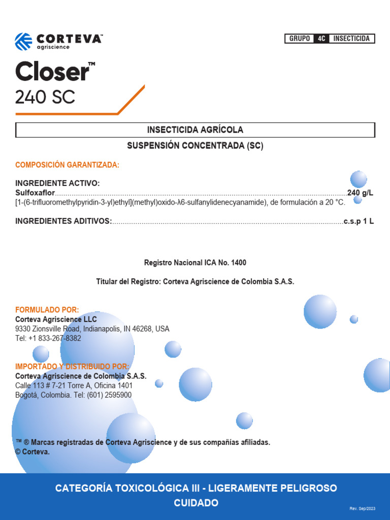 Ficha Tecnica Closer 240 SC - Col | PDF | Agua | Agrios