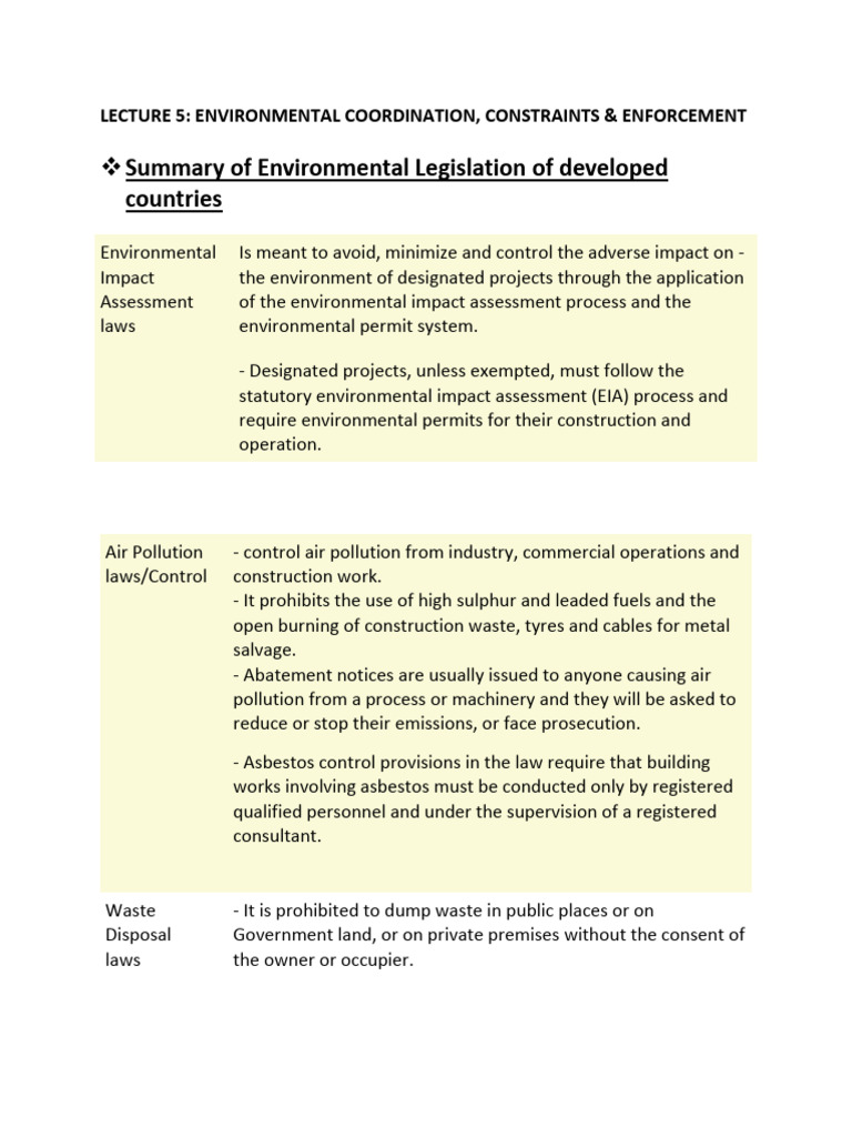 Environmental Laws: Coordination & Constraints | PDF | Regulatory ...