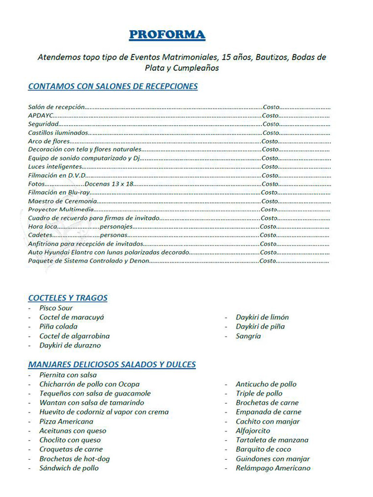 Proforma Buffets | PDF