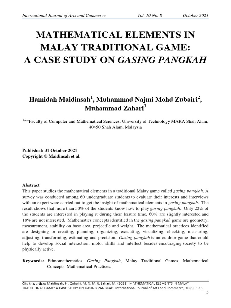 Mathematical Elements in Malay Traditional Game: A Case Study On Gasing ...