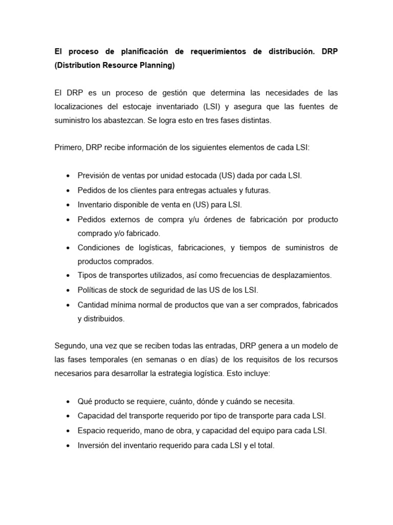 El proceso de planificación de requerimientos de distribución DRP | PDF ...