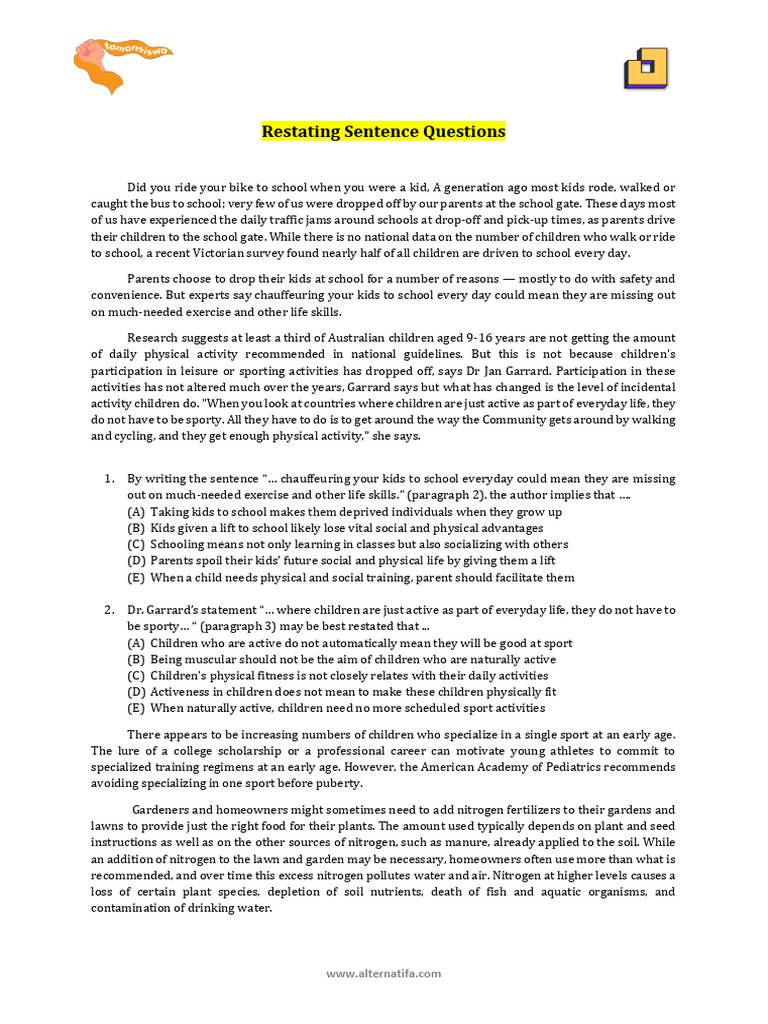 Soal Materi - Restating Sentence Paket 1-1 | PDF | Geography | Soil