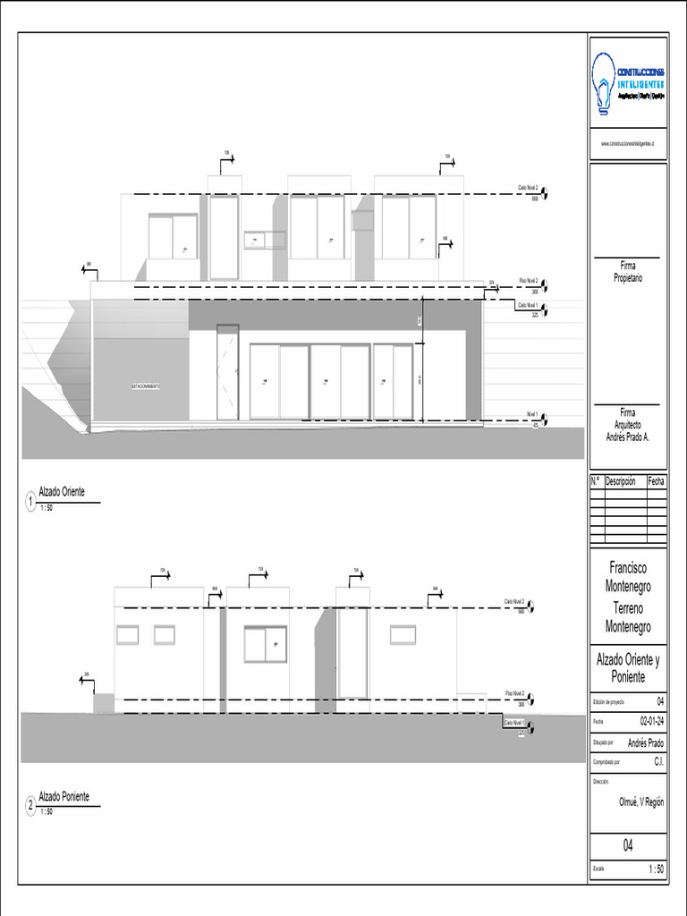 EDICION 04_CASA VALLE - FRANCISCO MONTENEGRO - Plano - 04 - Alzado Oriente y Poniente | PDF