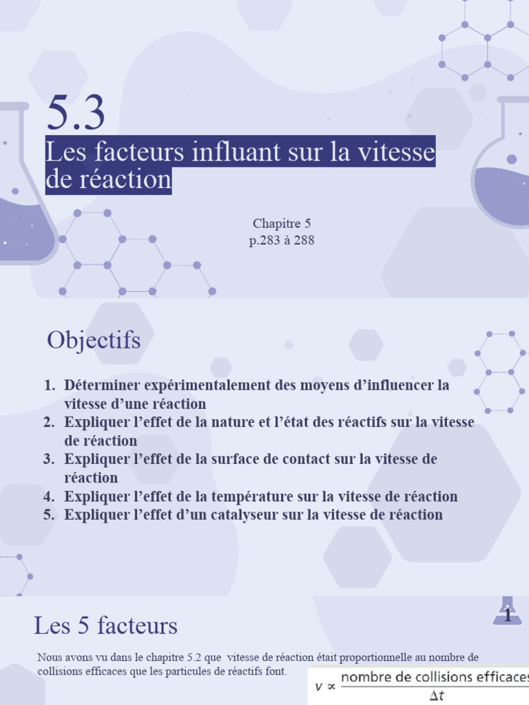 Copie de 5.3 Les Facteurs Influant Sur La Vitesse de Réaction - Complet ...