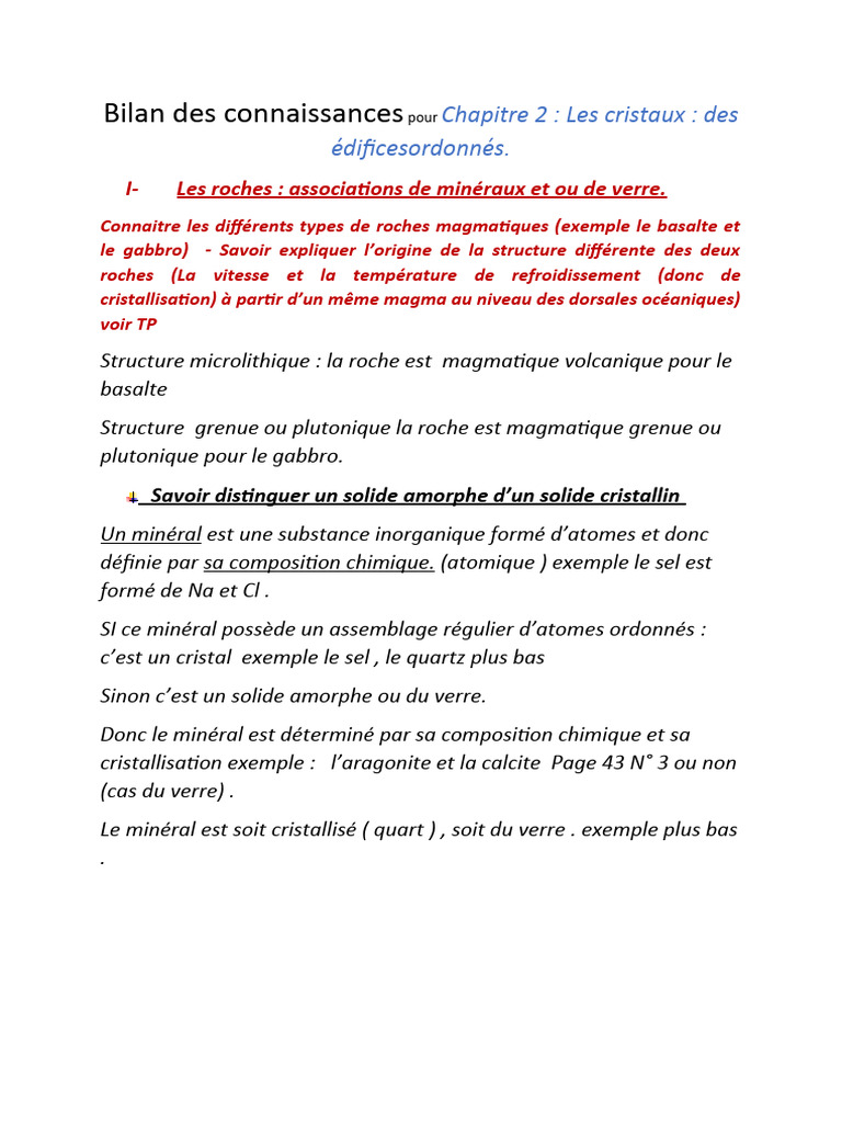 1ES Bilan Des Connaissances Cristaux | PDF | Cristal | Structure ...