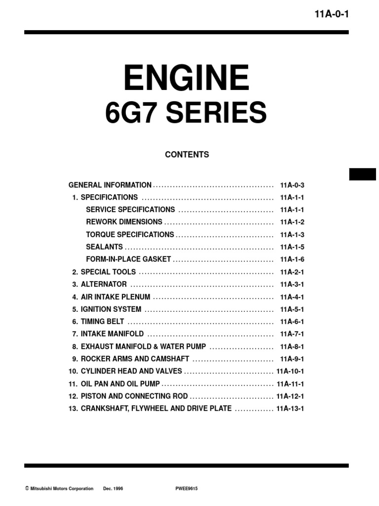 11A Engine 6G7 Series E-W PWEE9615 Dec.1996 | PDF | Piston | Internal ...