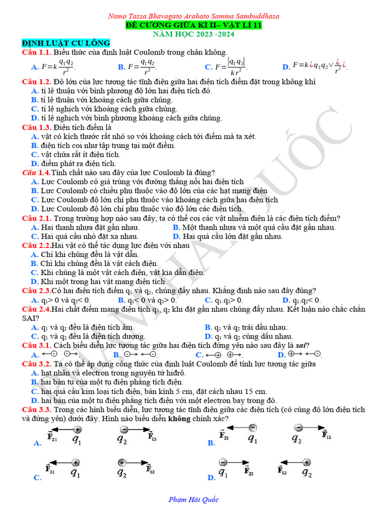 De Cuong On Tap Giua HK2 Vat Li 11 | PDF