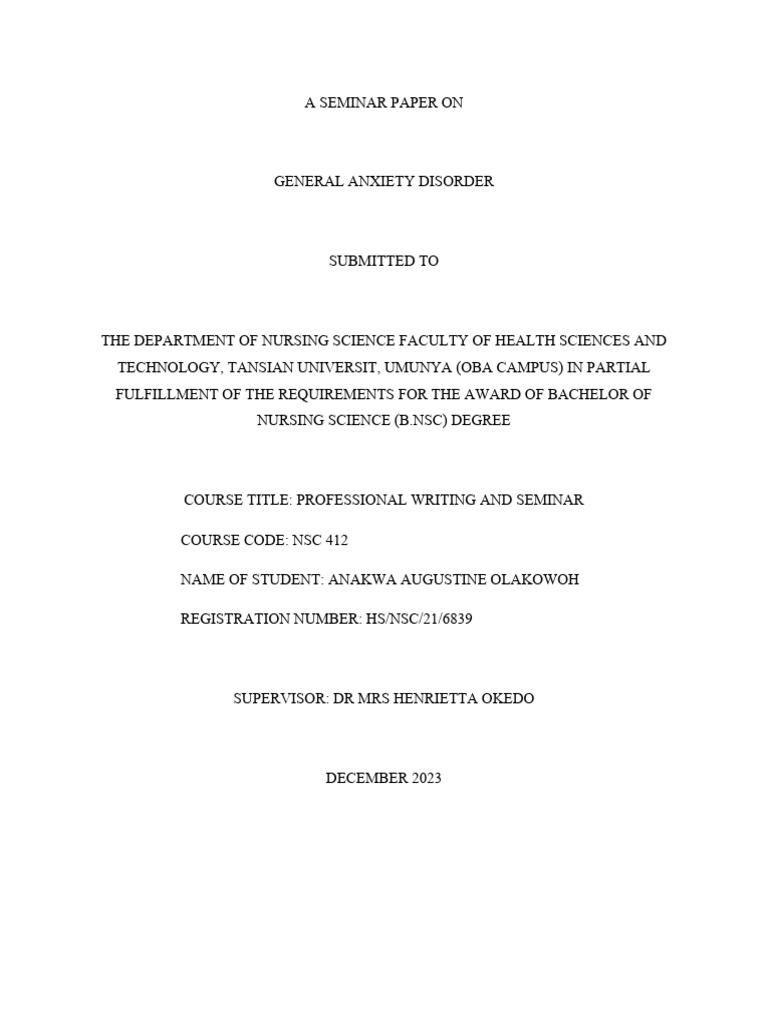 General Anxiety Disorder Final | PDF | Generalized Anxiety Disorder ...