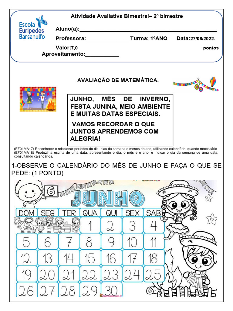 Prova Bimestral De Matematica 2 Bimestre Download Grátis Pdf