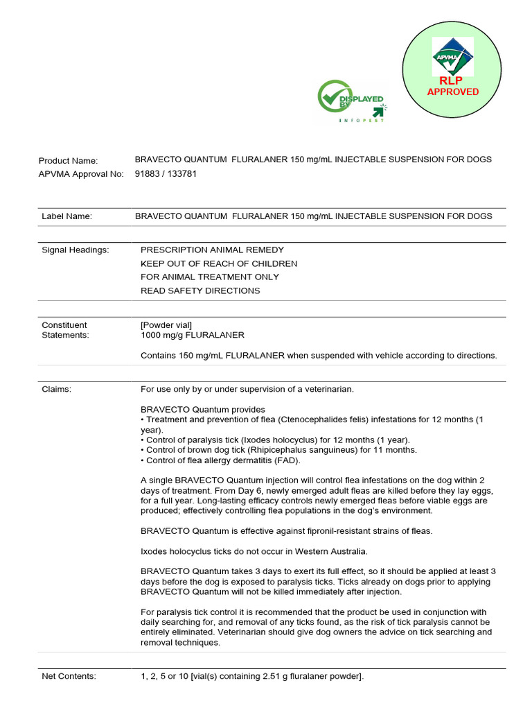 Bravecto Quantum PDF | PDF | Syringe | Injection (Medicine)