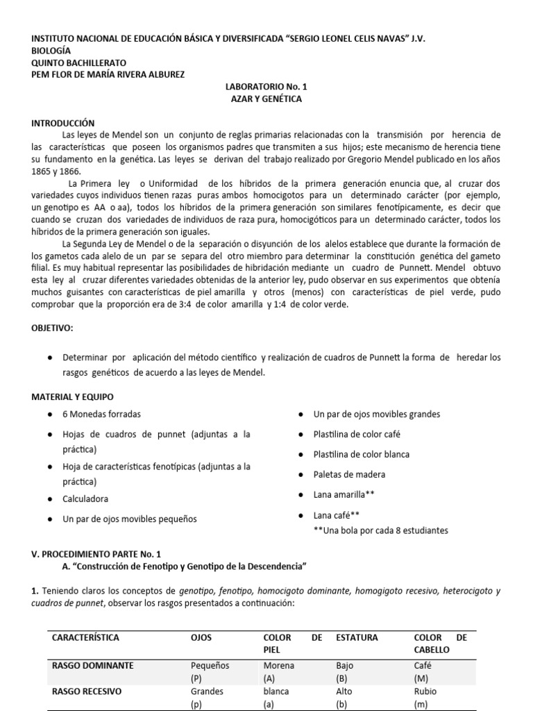 Lab Azar y Genetica 5to Baco | PDF | Dominancia (Genética) | Genotipo