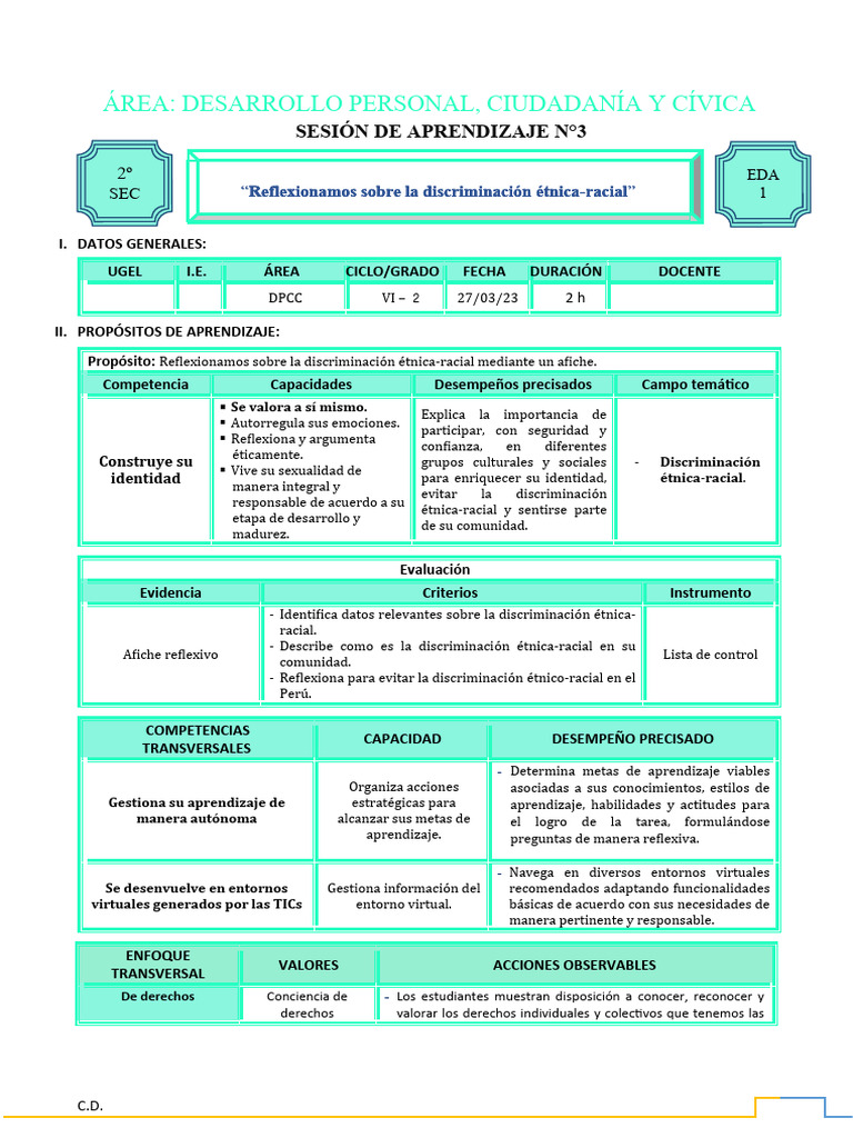 2° Sesión de Aprendizaje Sesión3-Sem.2-Exp.1 - DPCC | PDF | Aprendizaje | Evaluación