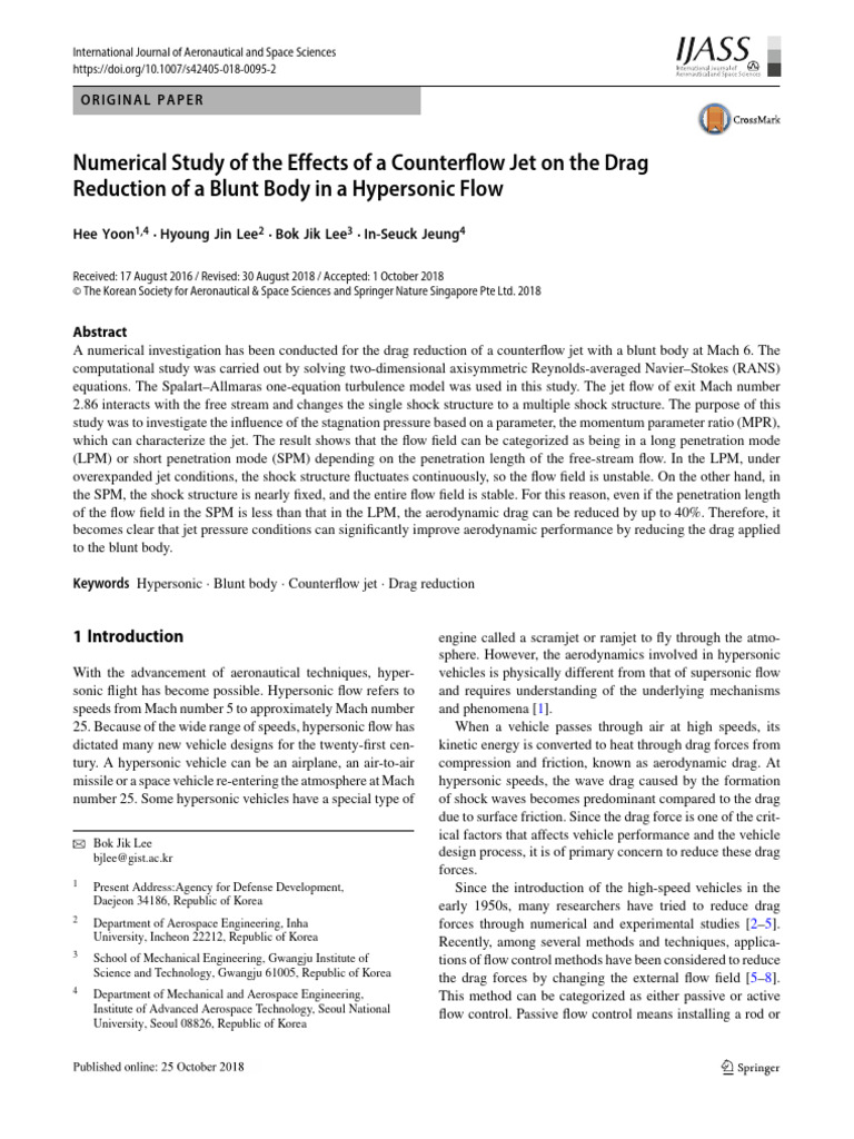 Numerical Study of The Effects of A Counterflow Jet On The Drag ...