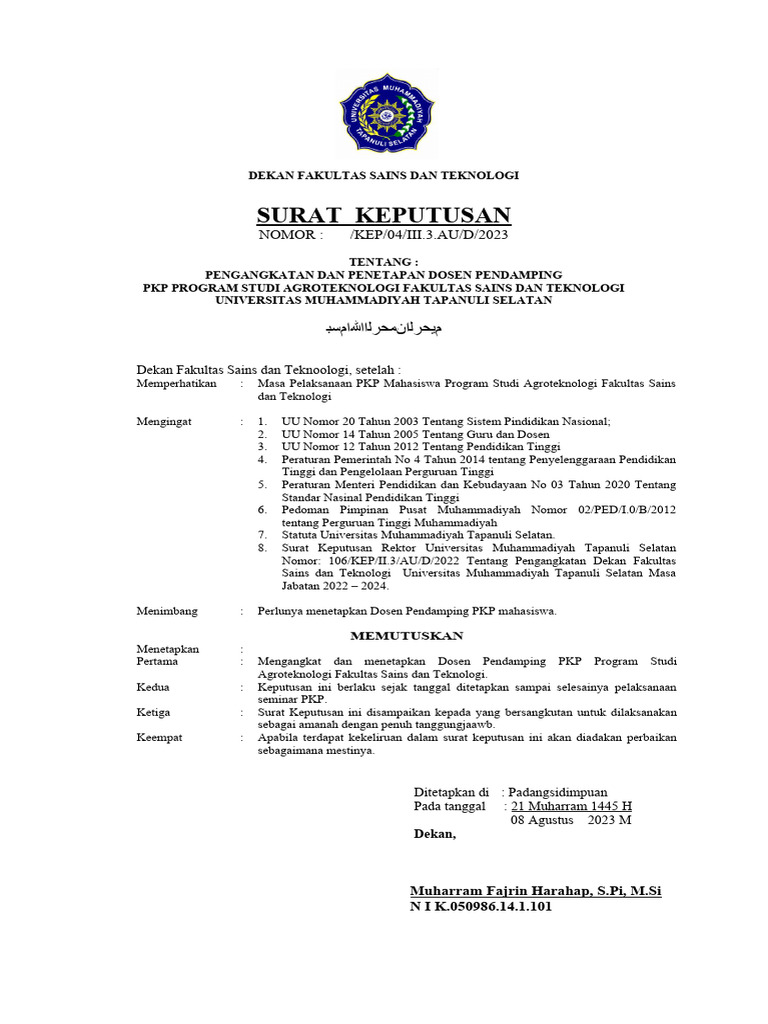 SK Pendamping PKP Magang | PDF