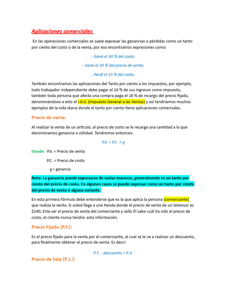 Aplicaciones Comerciales del Precio Fijado | PDF | Precios | Porcentaje