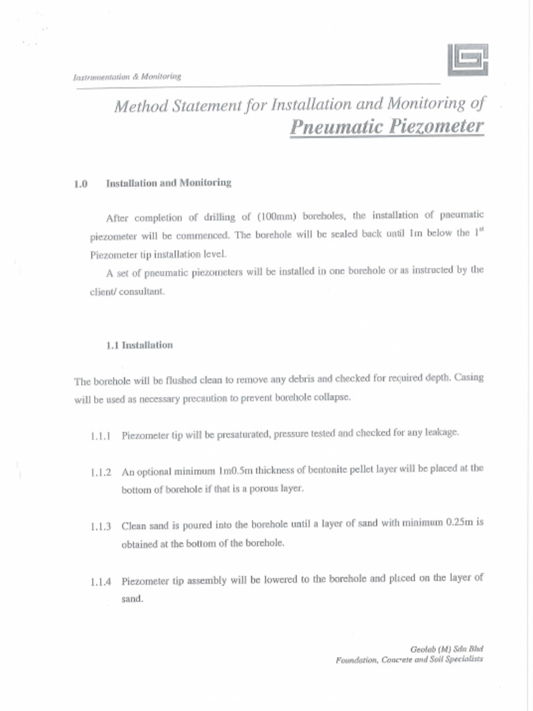 installation of pneumatic piezometer | PDF