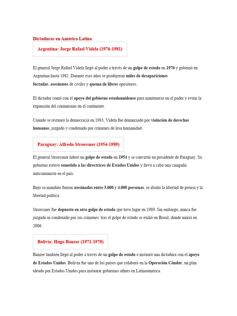 Dictaduras en América Latina | PDF | Dictadura | Fulgencio Batista