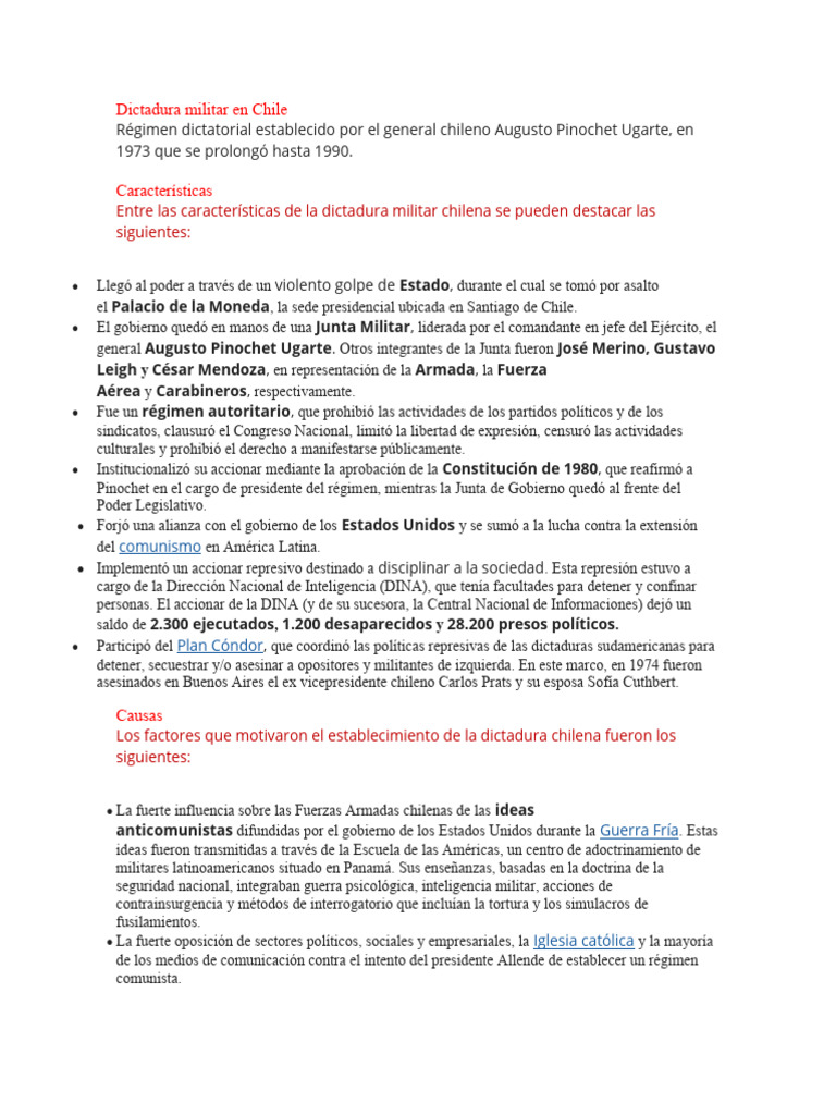 Dictadura de Pinochet en Chile: 1973-1990 | PDF | Augusto Pinochet | Chile
