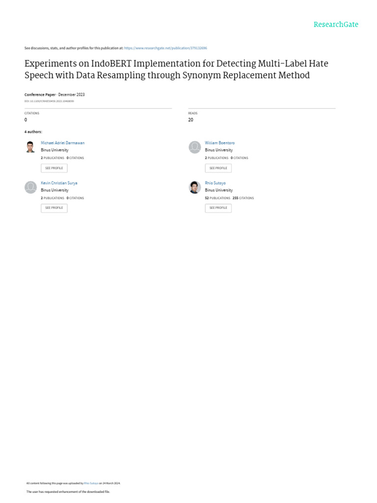 Experiments On Indobert Implementation For Detecting Multi-Label Hate Speech With Data ...