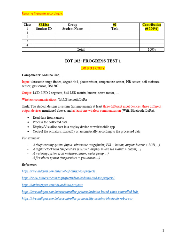 2024 - Summer - Progress Test 1 - SE18xx - Gy | PDF | Computer Science ...
