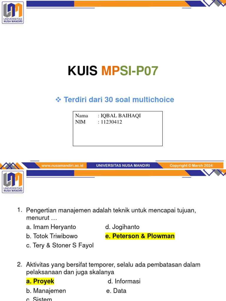 Kuis MPSI P07 An Iqbal Baihaqi NIM 11230412 | PDF