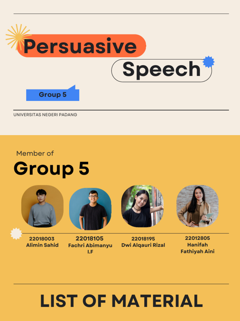 Group 5 - Persuasive Speech | PDF | Rhetoric | Cognition