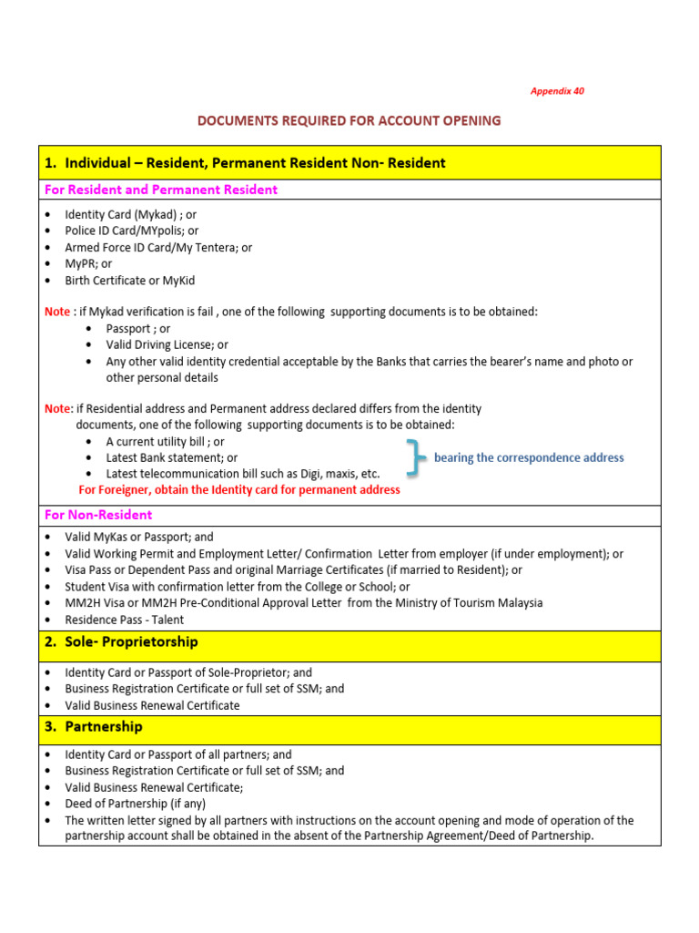 Account Opening Document Requirements | PDF | Identity Document ...