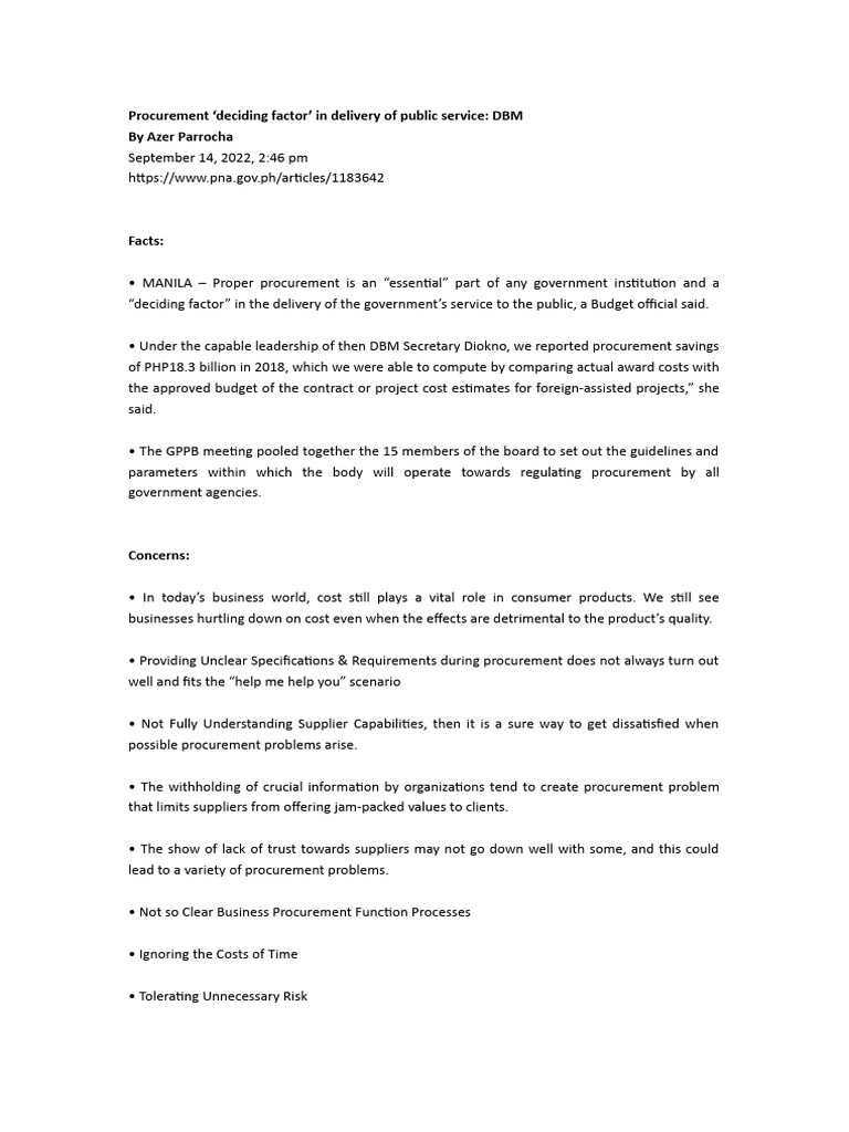Procurement's Role in Public Service Delivery | PDF | Procurement ...