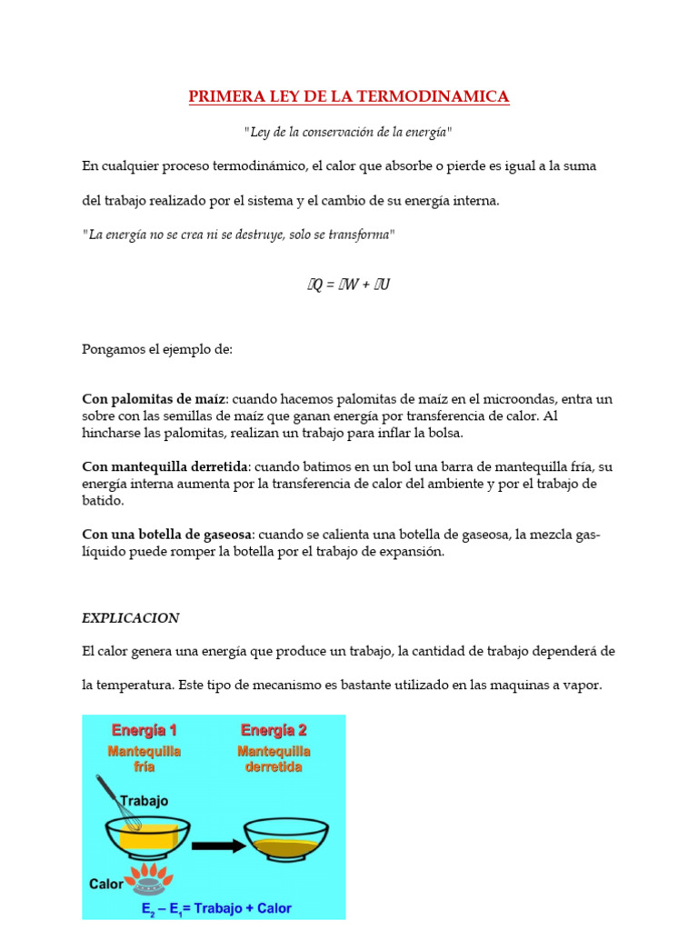 PRIMERA LEY DE LA TERMODINAMICA | PDF | Calor | Termodinámica