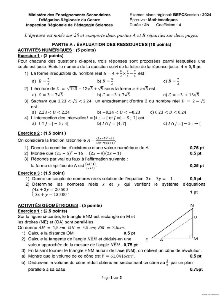 Corrigé-détaillé_EPREUVE BEPC BLANC 2024[Manuscrit] | PDF
