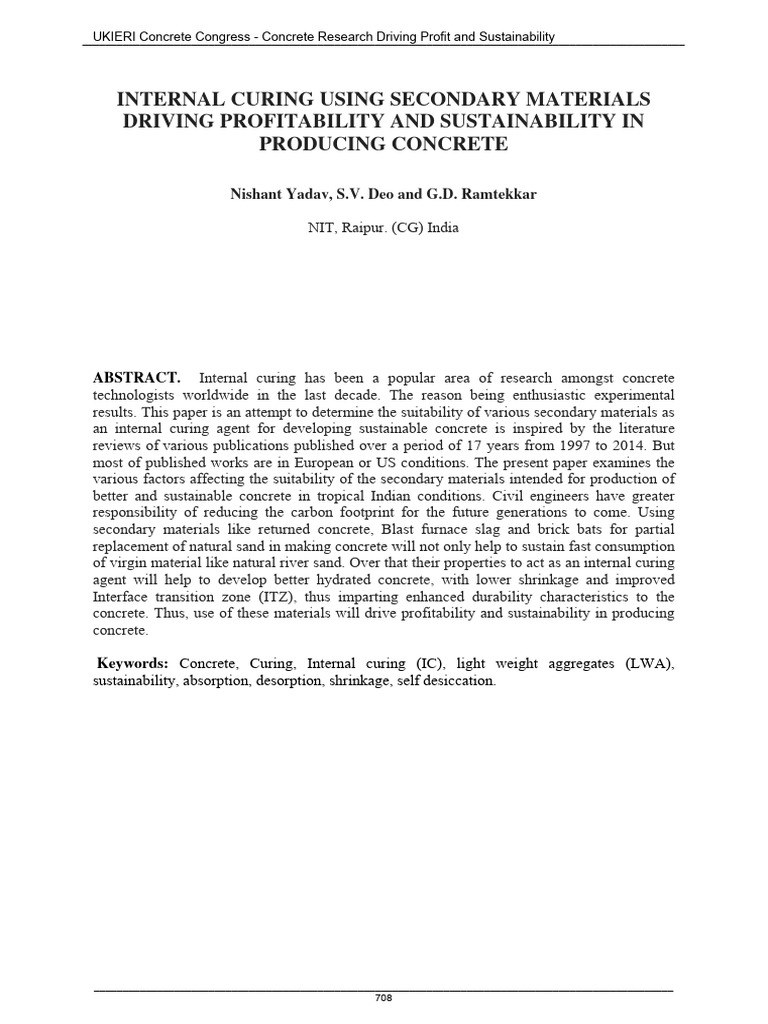 Internal Curing | PDF | Concrete | Cement