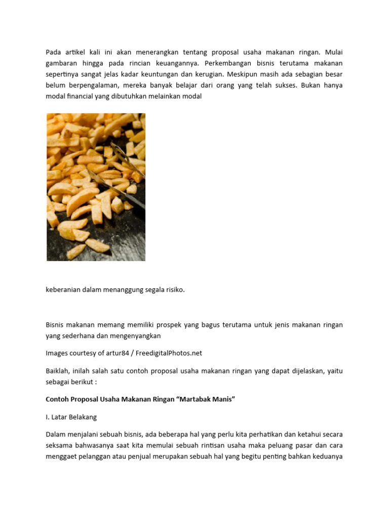 Proposal Usaha Martabak Manis Sederhana | PDF | Memasak, Makanan ...