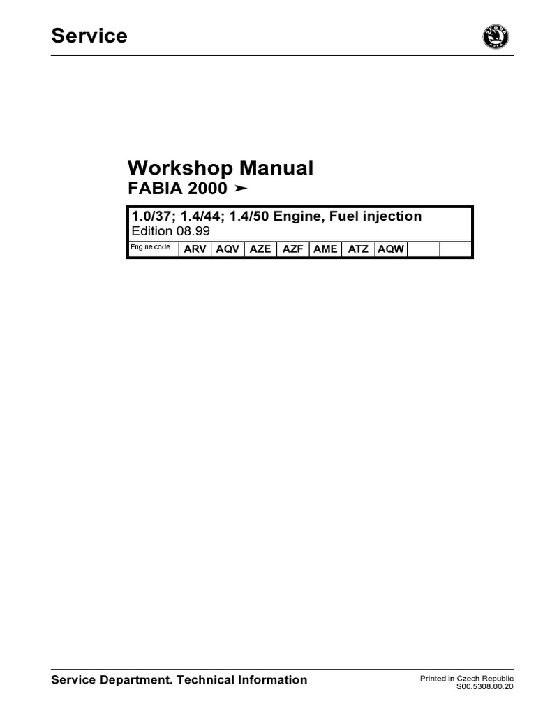 02 1 0 37 1 4 44 1 4 50 Engine Fuel Injection Engine Code ARV AQV AZE