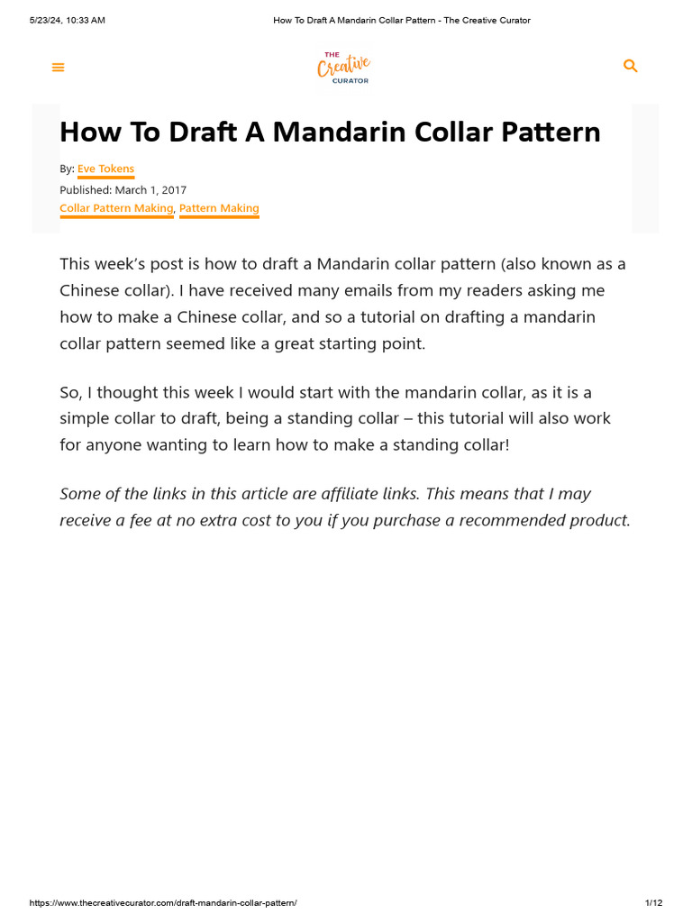 How To Draft A Mandarin Collar Pattern - The Creative Curator | PDF ...
