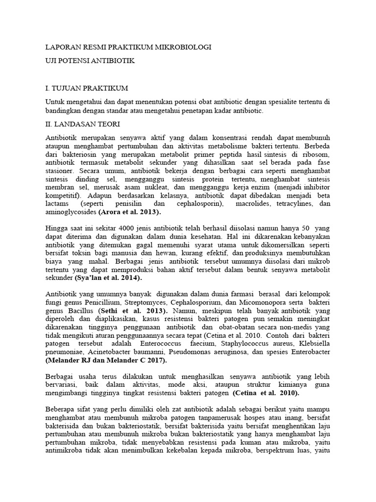 LAPORAN RESMI PRAKTIKUM MIKROBIOLOGI Uji Potensi Antibiotik | PDF ...
