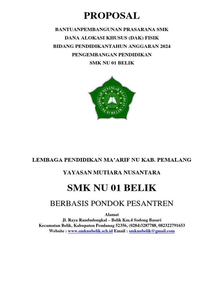 Proposal DAK Fisik SMK NU 01 Belik 2024 | PDF | Karier & Perkembangan