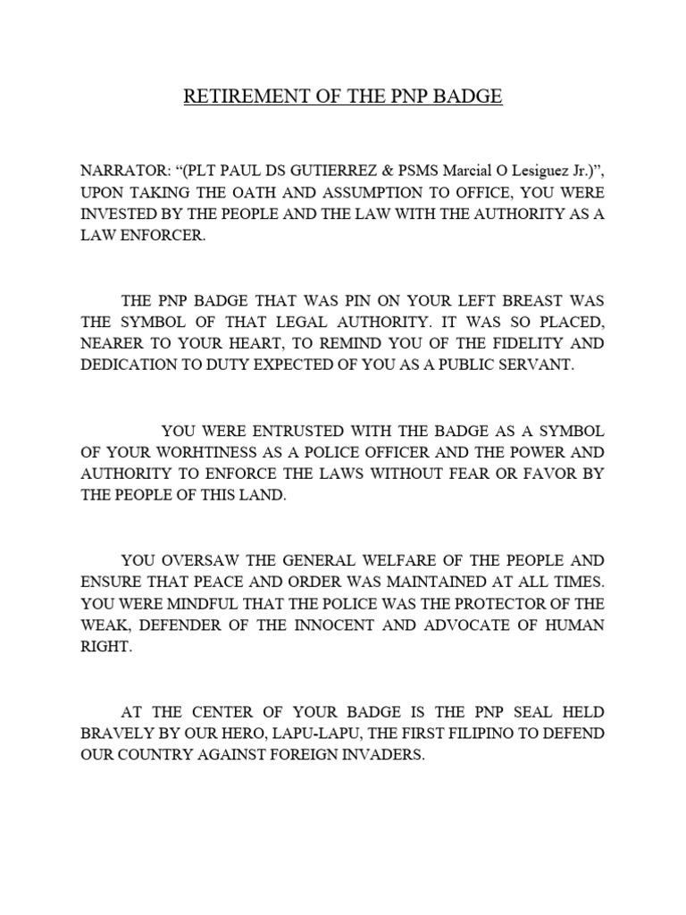 Retirement of The PNP Badge | PDF | Justice | Crime & Violence
