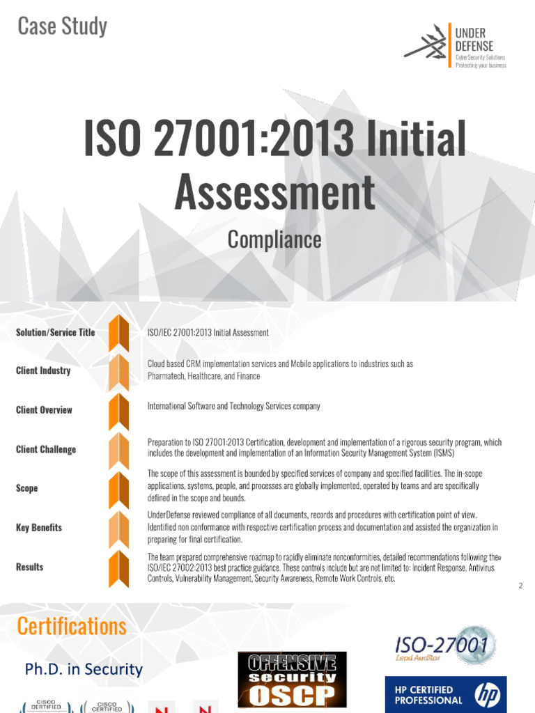 Case Study ISO 27001 2013 Initial Assessment | PDF