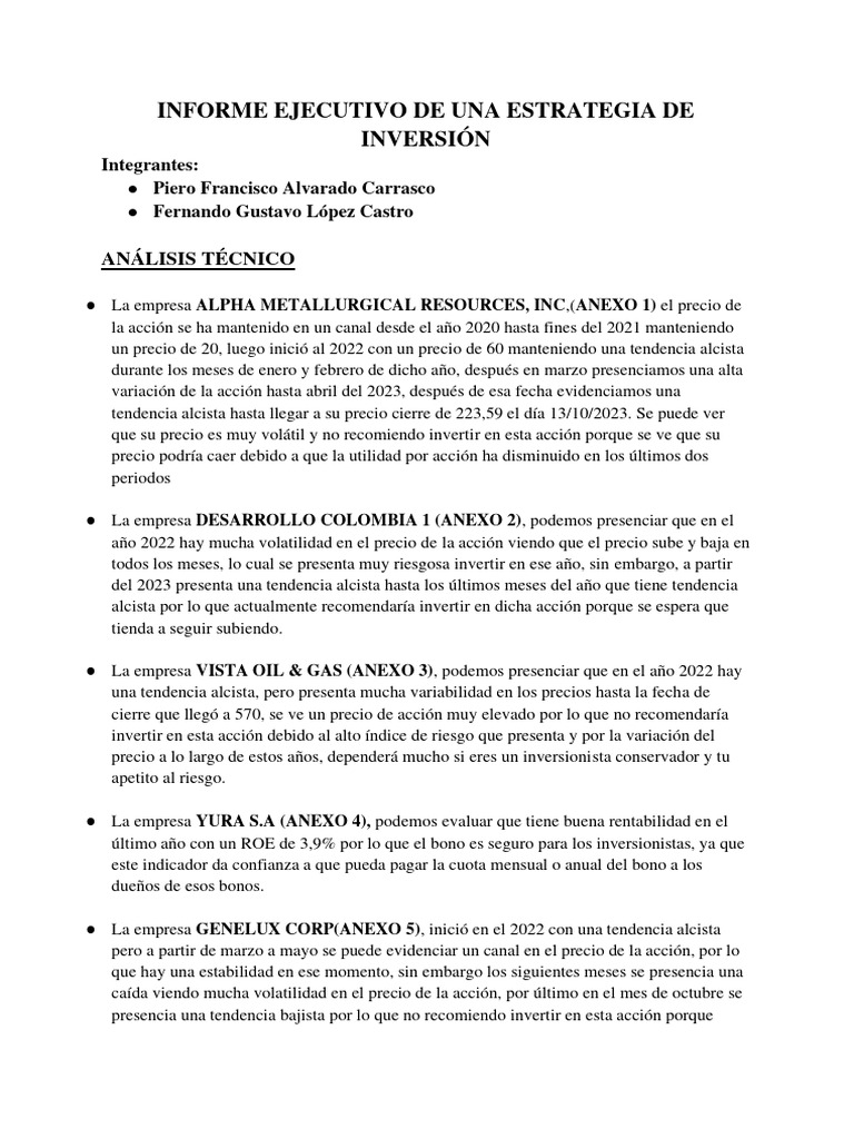 Informe Ejecutivo de Una Estrategia de Inversion 2023 | PDF ...