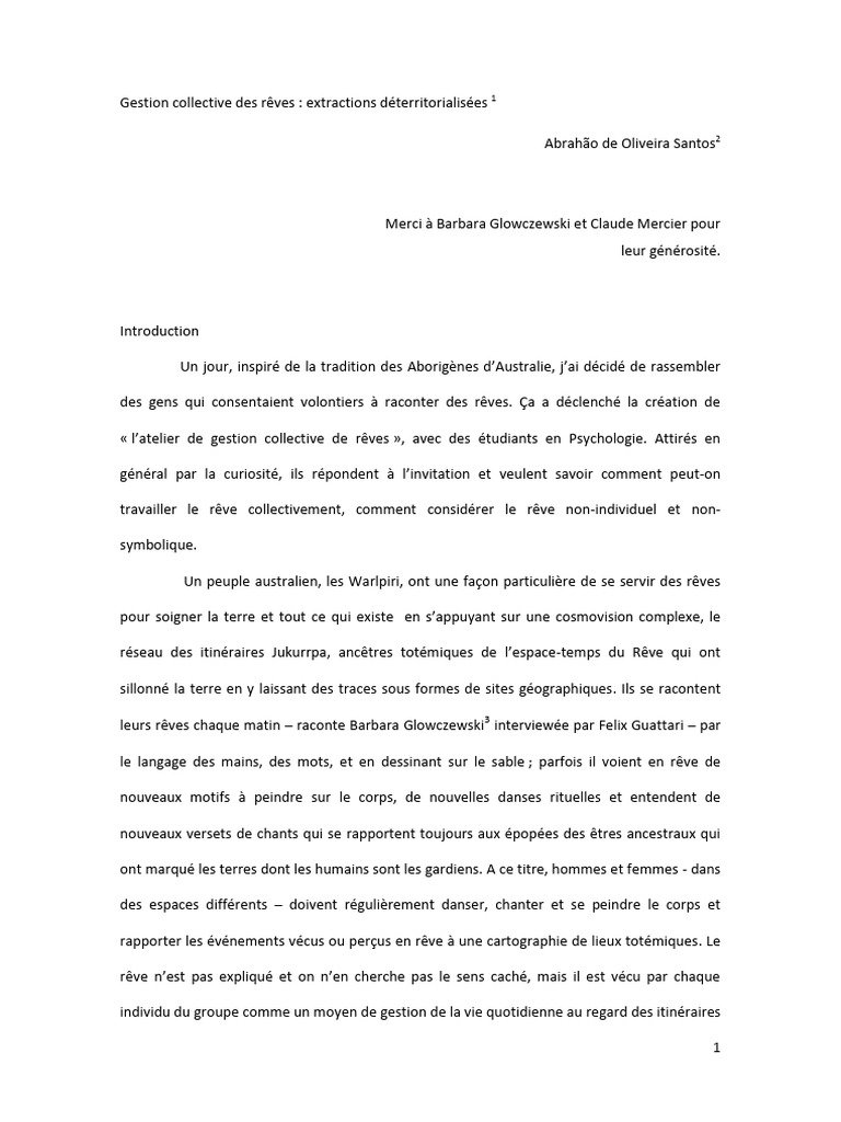 Gestion collective des rêves et déterritorialisation | PDF | Rêve | Dessin