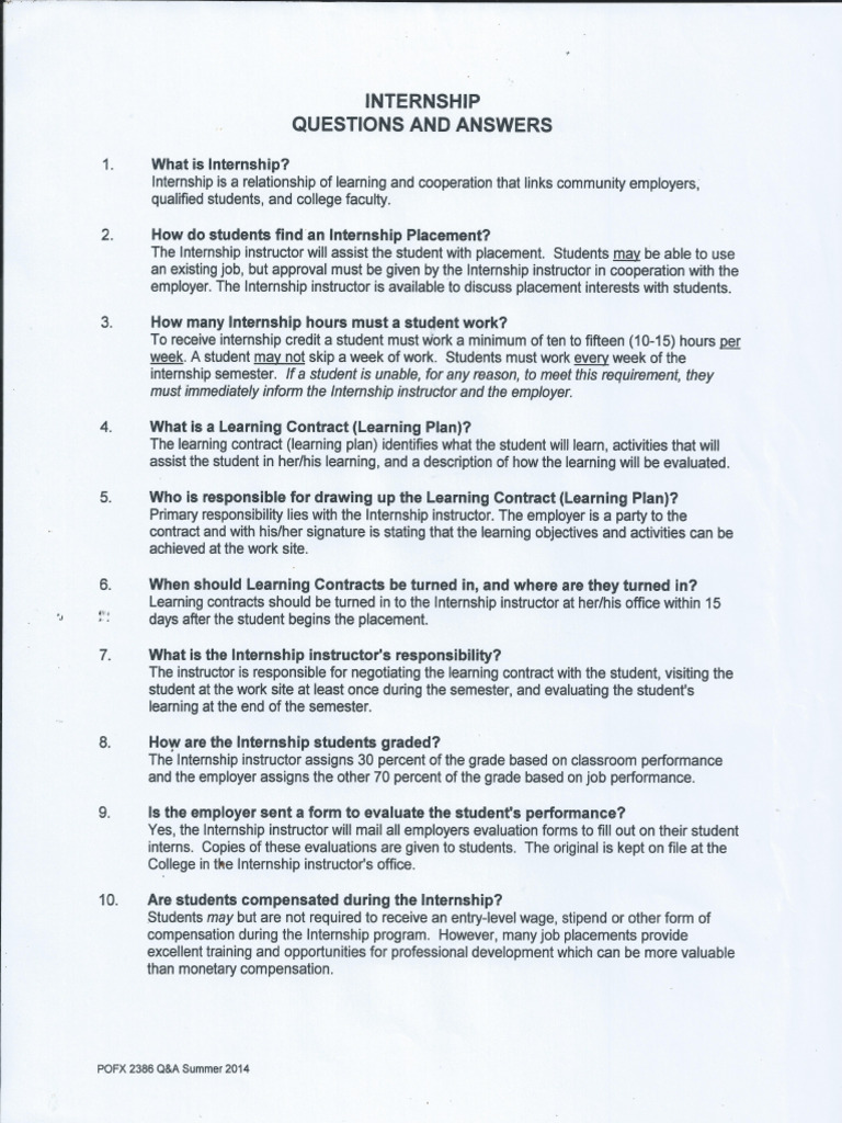 Internship Questions and Answers | PDF