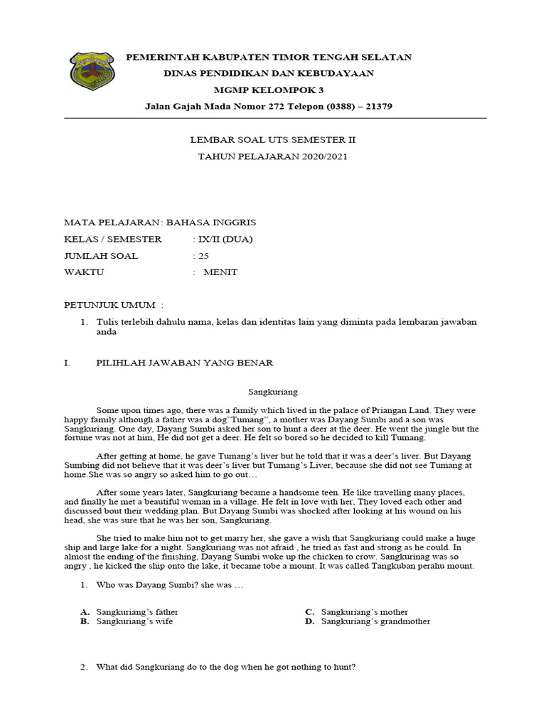 UTS Bahasa Inggris Kelas IX | PDF | Cats | Sharks