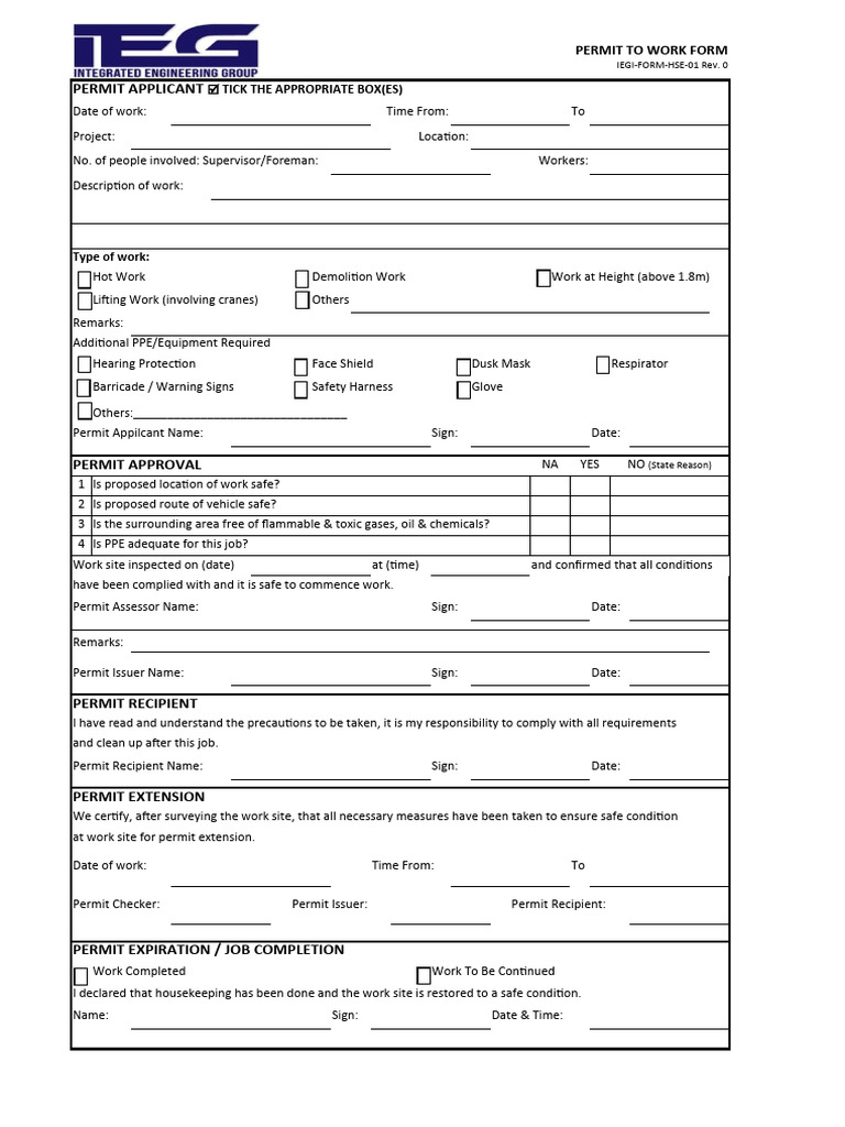 Permit to Work Form English | Download Free PDF | Personal Protective ...