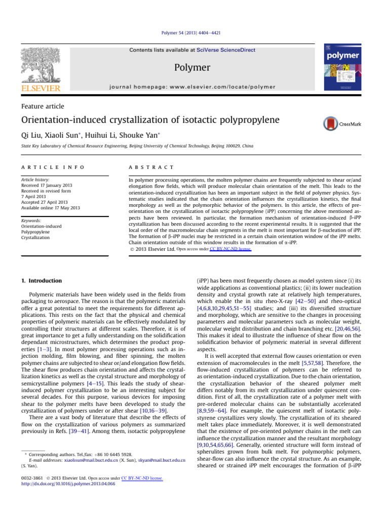 Orientation-Induced Crystallization of Isotactic Polypropylene | PDF ...
