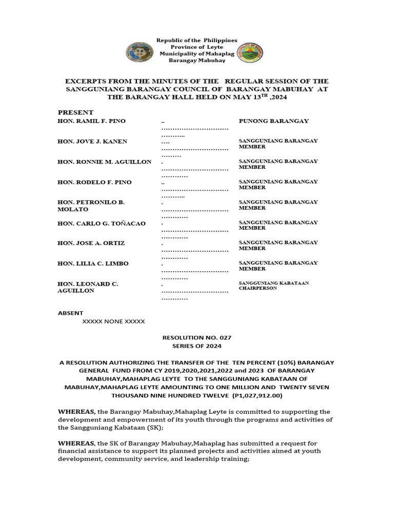 RESOLUTION FOR TRANSFER OF SK FUNDS | PDF | Government