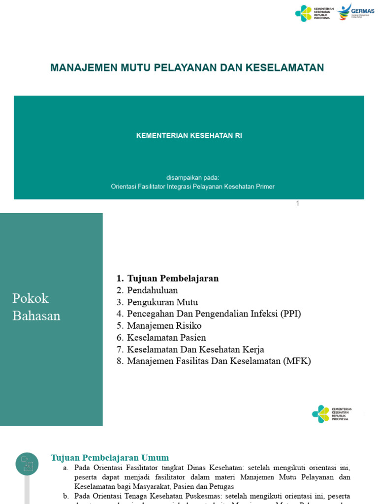 Klaster 1 Manajemen Mutu Pelayanan Dan Keselamatan | PDF | Pengembangan Diri | Sains & Matematika