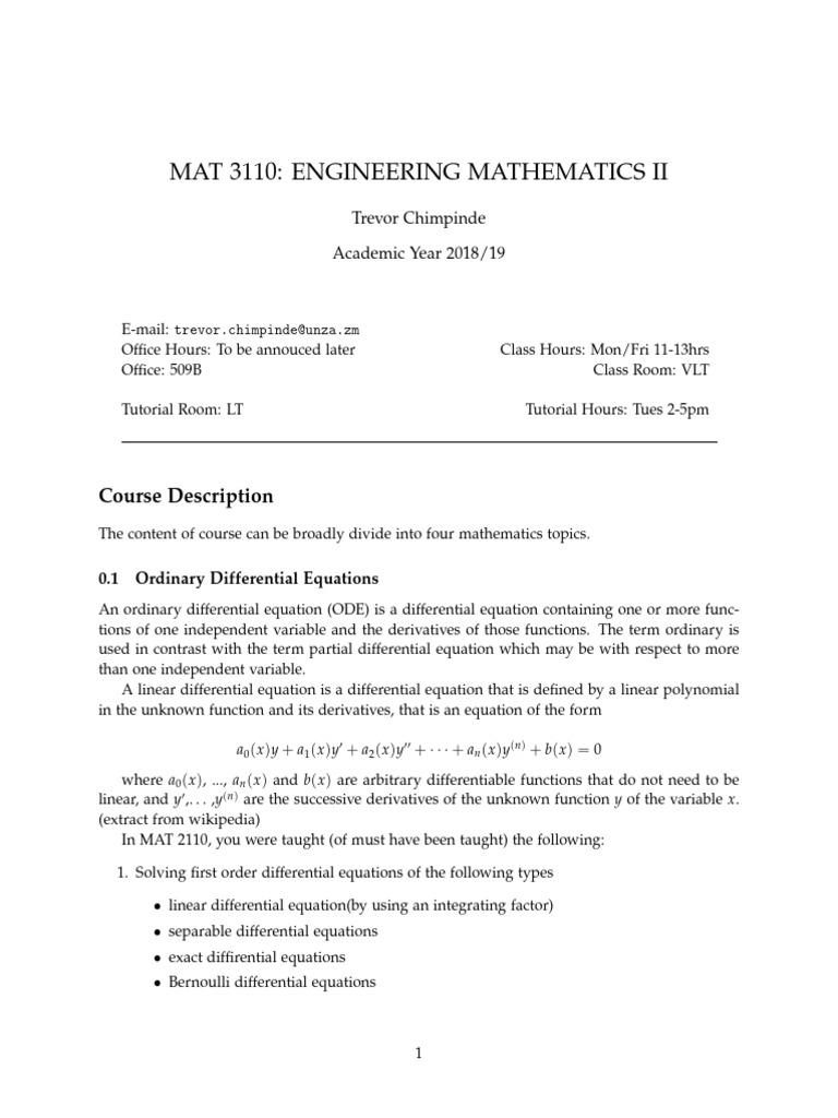 Mat - 3110 - Course - Outline-1 | PDF | Partial Differential Equation | Equations