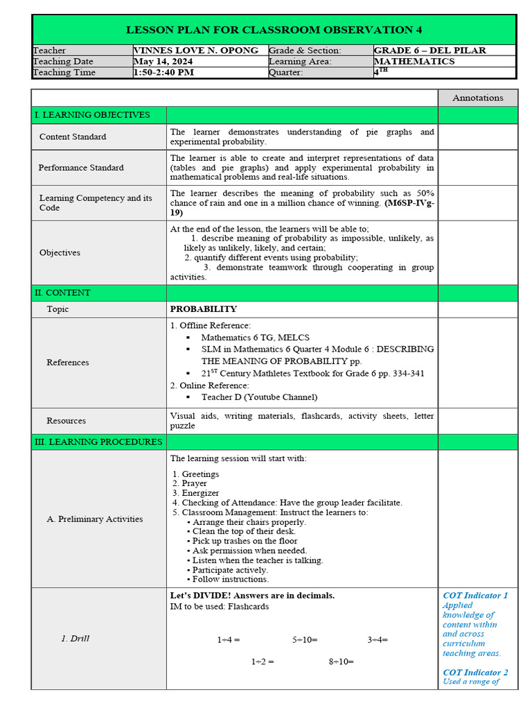 Co4 Math 6 Q4 Week 4 (2023-2024) | PDF | Learning | Teachers