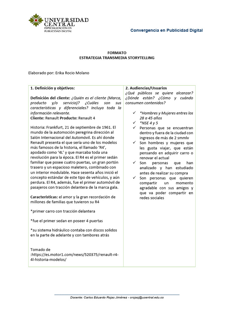 Formato Estrategia Transmedia Storytelling | PDF | Vehículos ... Formato Estrategia Transmedia Storytelling | PDF | Vehículos ...