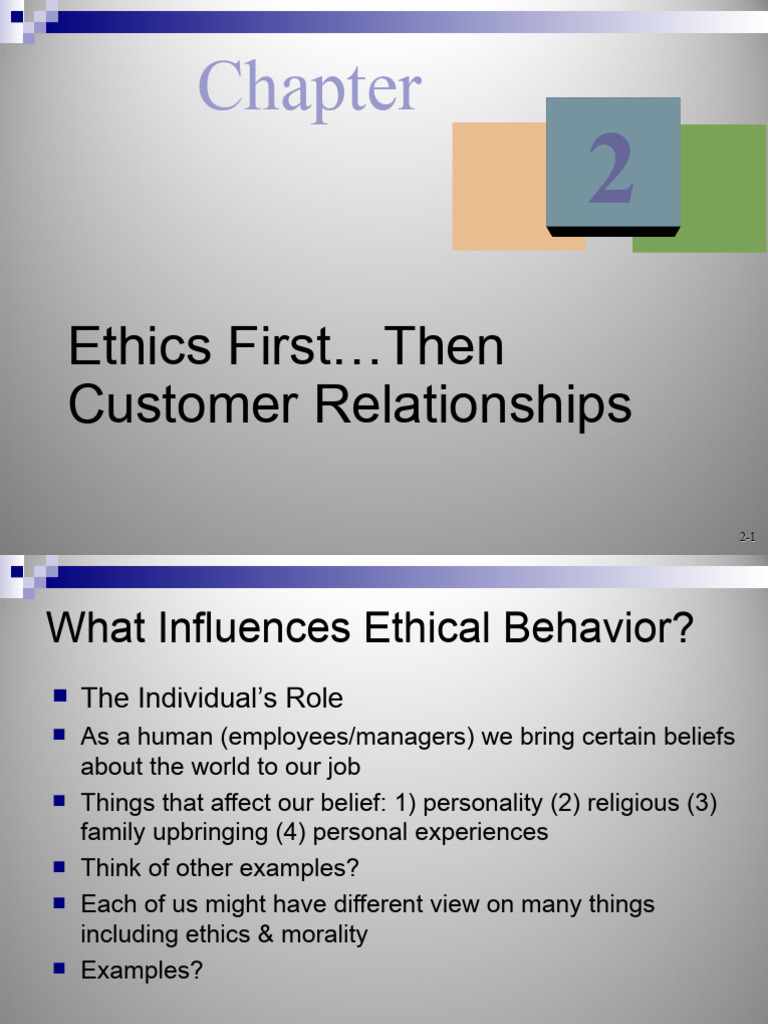 Chapter 2- Ethics First - Then Customer Relationships (STUDENT ...